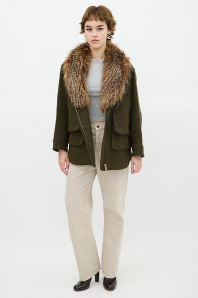 Smythe // Green Wool Flak Faux Fur Jacket – VSP Consignment