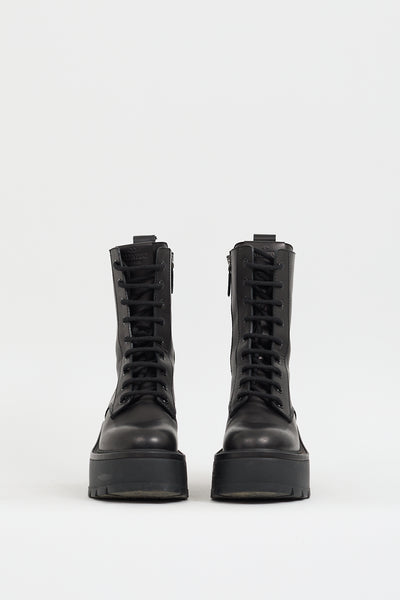 Valentino // Black Leather VLOGO Uniqueform Platform Combat Boot – VSP ...