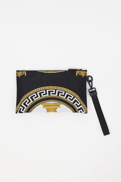 Versace // Black & Gold Nylon Print Zip Pouch – VSP Consignment