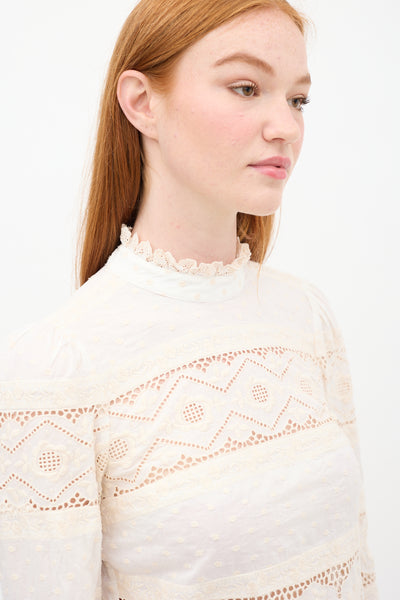 Zimmermann // White & Cream Floral Eyelet Top – VSP Consignment
