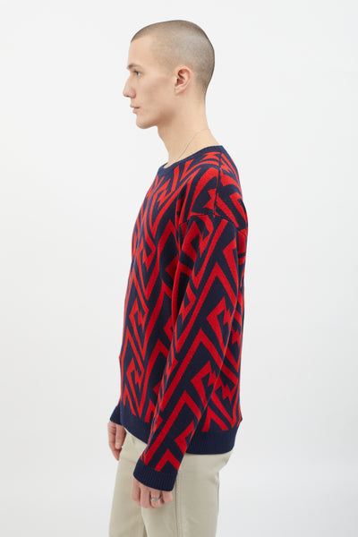 Loewe // Red & Navy Wool Geometric Pattern Design Sweater – VSP Consignment