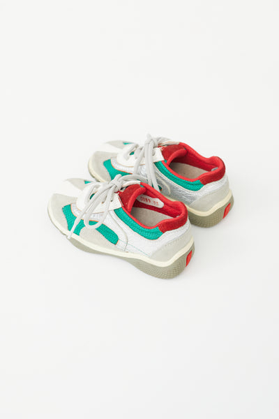 Prada // Kids Silver, Green & Red Lace-Up Sneaker – VSP Consignment
