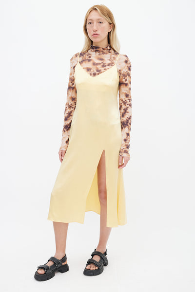 Reformation // Yellow Silk V-Neck Slit Dress – VSP Consignment